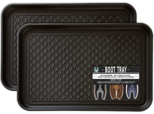 Flyowl Boot Tray for Entryway Indoor, 2 Pack 24 x 16 inch Heavy Duty Shoe Mat for All Weather, Use to Store Shoes&Boot, Pets' Feeder, Plants, Tools.