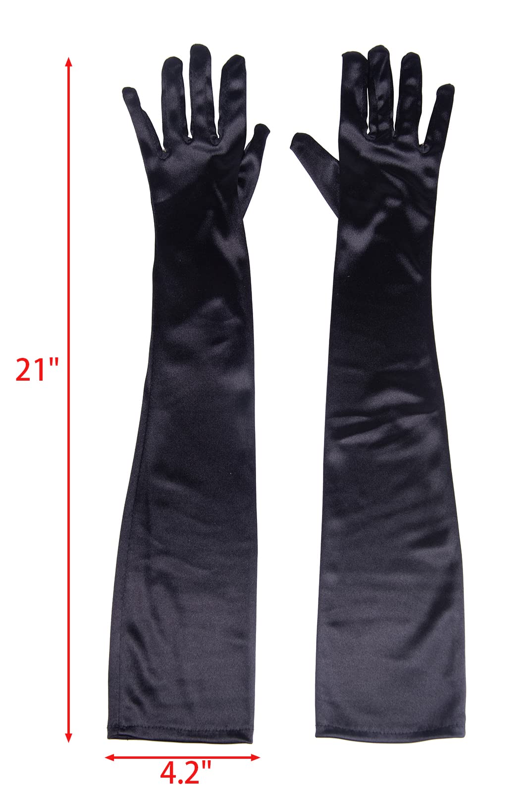 EachWell 1920s Women Ladies Smooth Long Flapper Satin Gloves Stretchy Evening Opera Party Special Occasion Gloves 21 inches Black