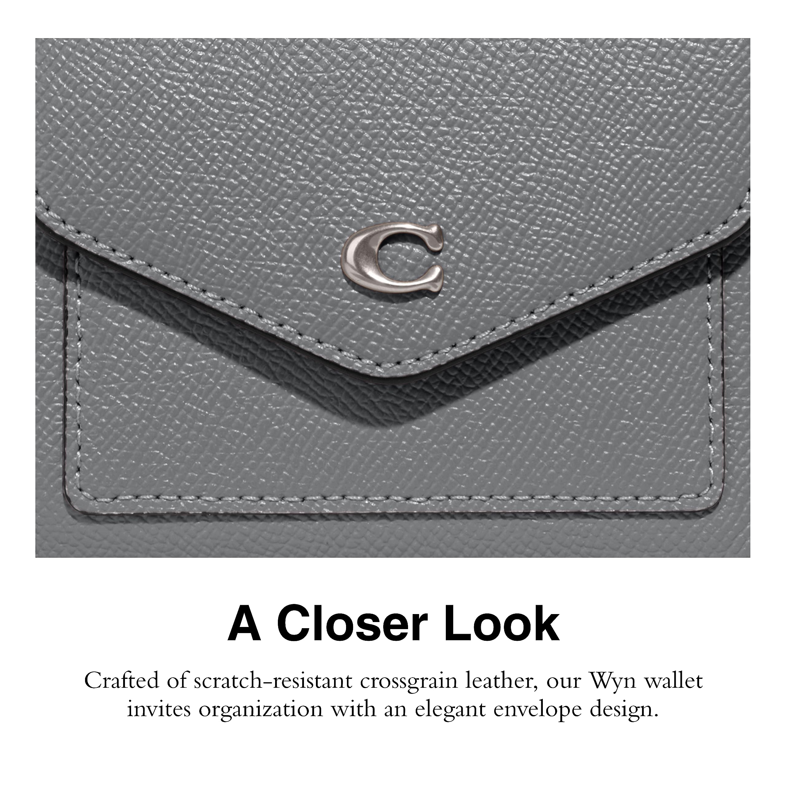 Coach Crossgrain Leather Wyn Small Wallet, Grey Blue