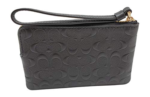 Coach F67555 Signature Leather Corner Zip Wristlet, Im Black, Small
