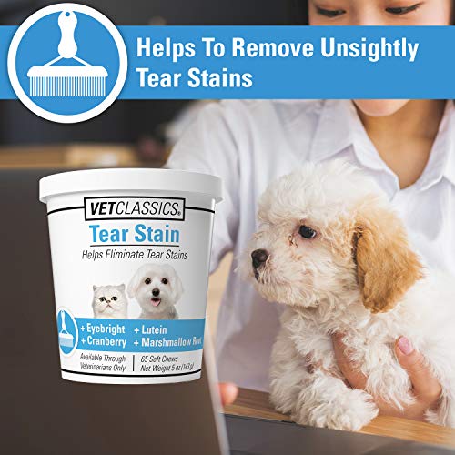 Vet Classics Tear Stain Supplements for Dogs, Cats β Helps to Prevent and Eliminate Tear Stains for Dog, Cat Breeds β Pet Supplement, Pet Immune Support β 65 Soft Chews
