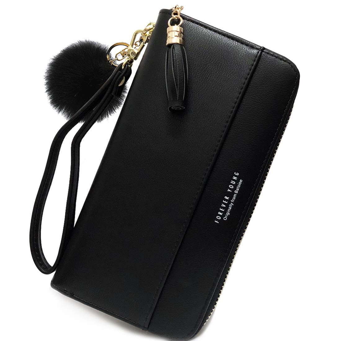 Wallet-NEWANIMA Women Multi-card Two Fold Long Zipper Clutch Purse (Style10-Black)