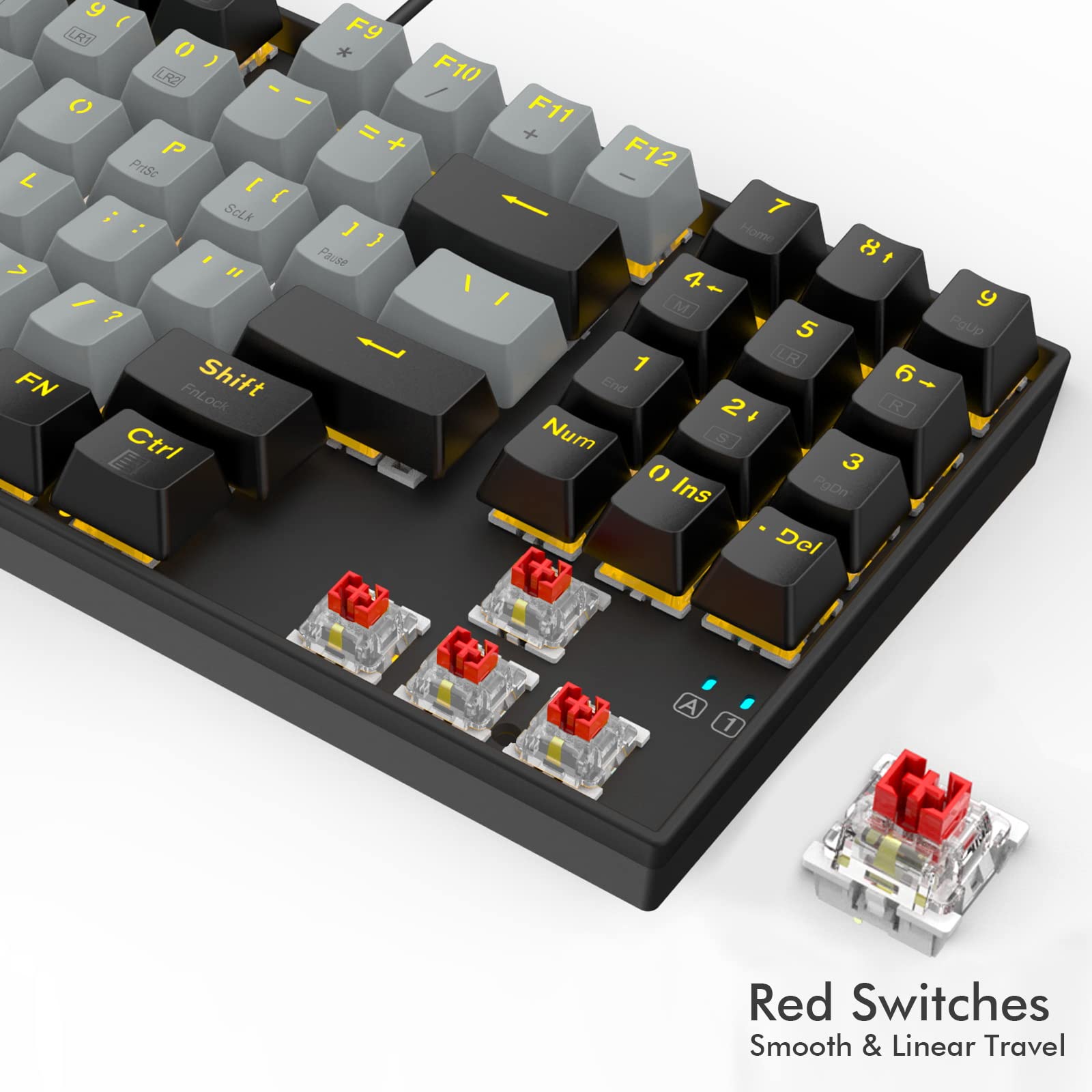 E-YOOSO Mechanical Keyboard, Wired Compact LED Backlit Computer Keyboard with Number Pad, 89 Keys Mechanical Gaming Keyboard with Linear Red Switch for Windows/Mac, Laptop/PC