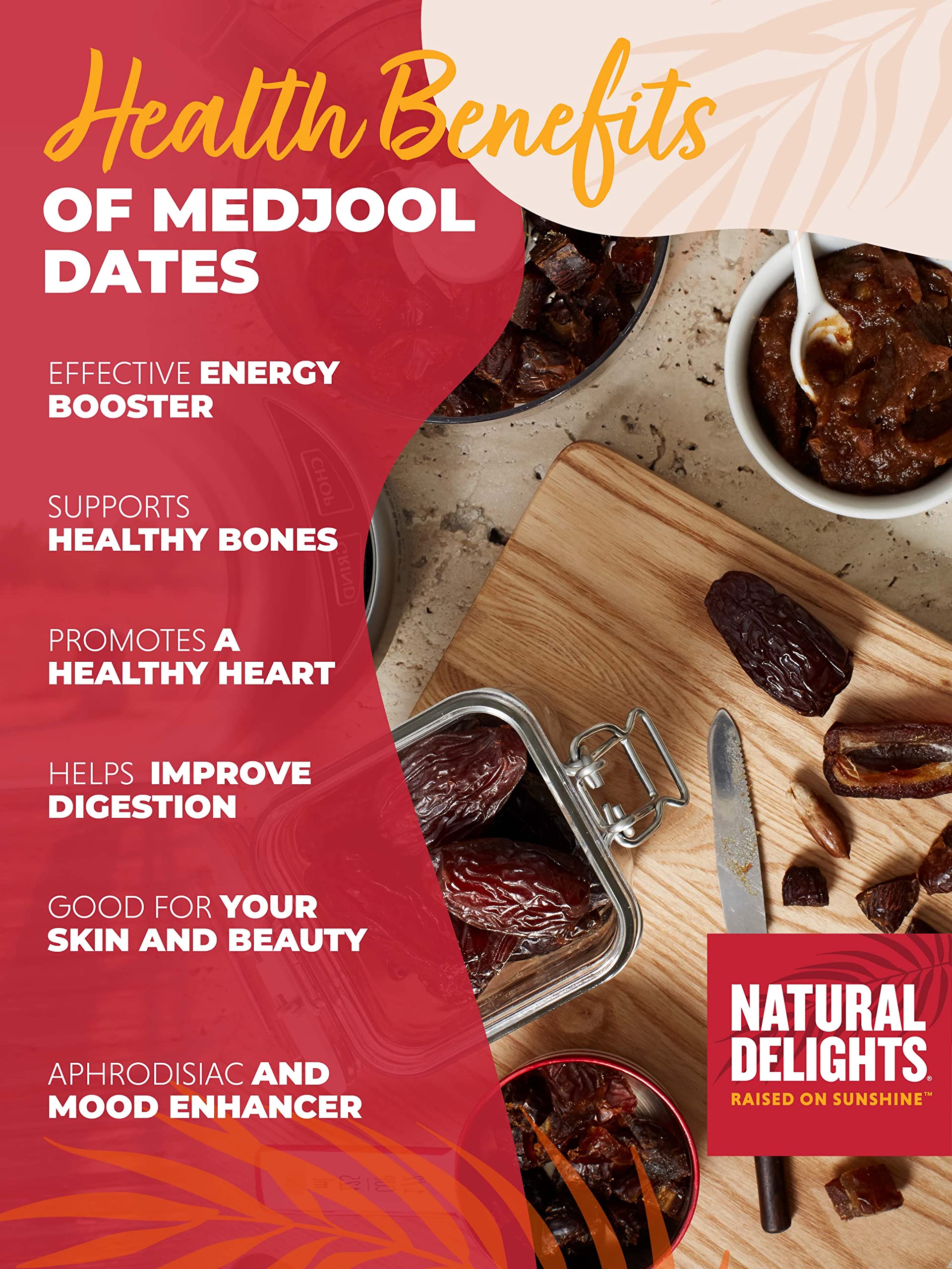 Natural Delights Dates – Large & Plump, Non-GMO Verified, Good Source of Fiber, Naturally Sweet Fruit Snack, Perfect for On-the-Go - Medjool Dates Whole, 2 lb Box