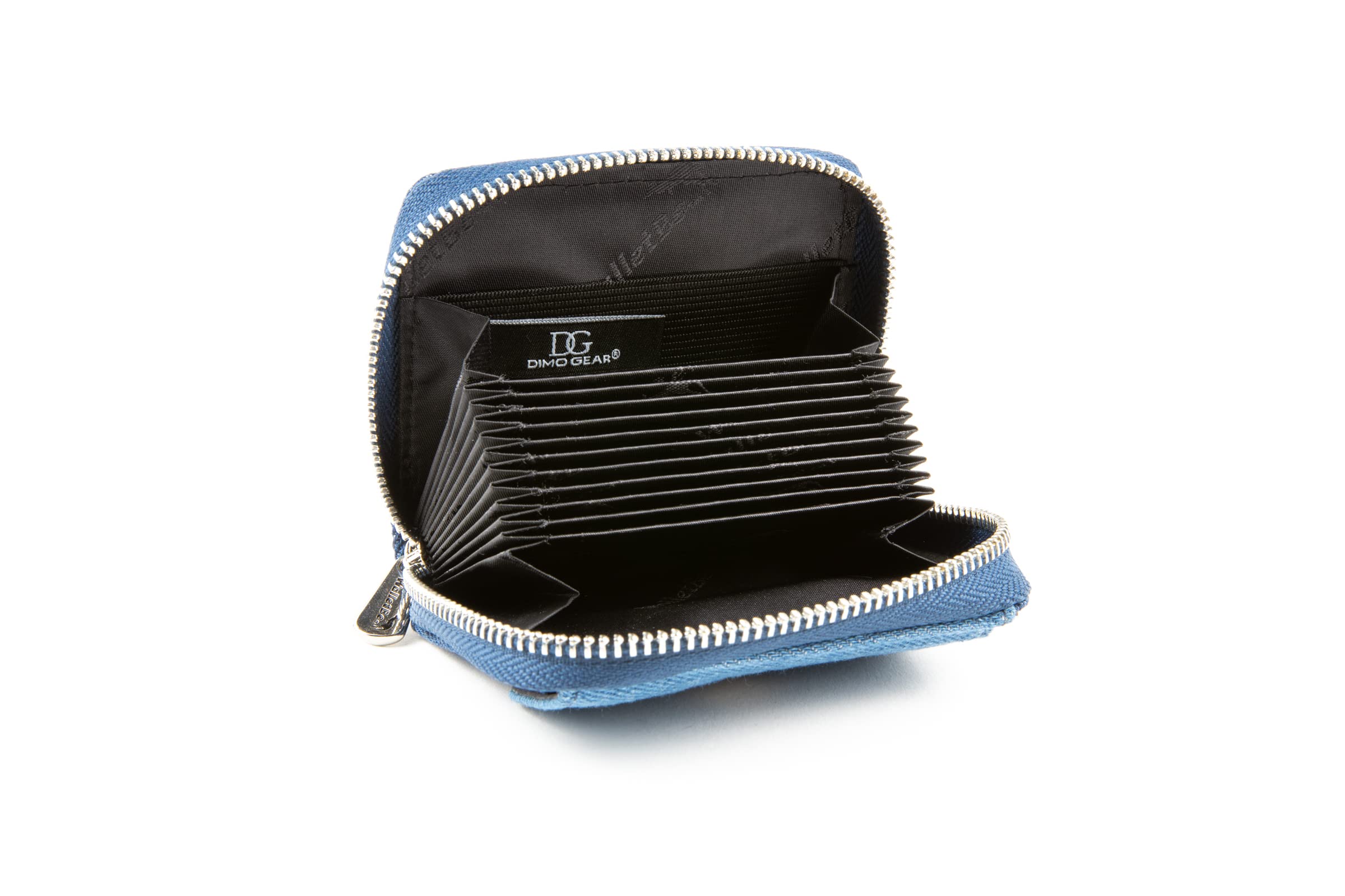 WalletBe Women's Wallet RFID Cash Card Coin Accordion Clutch with Wristlet Blue Denim
