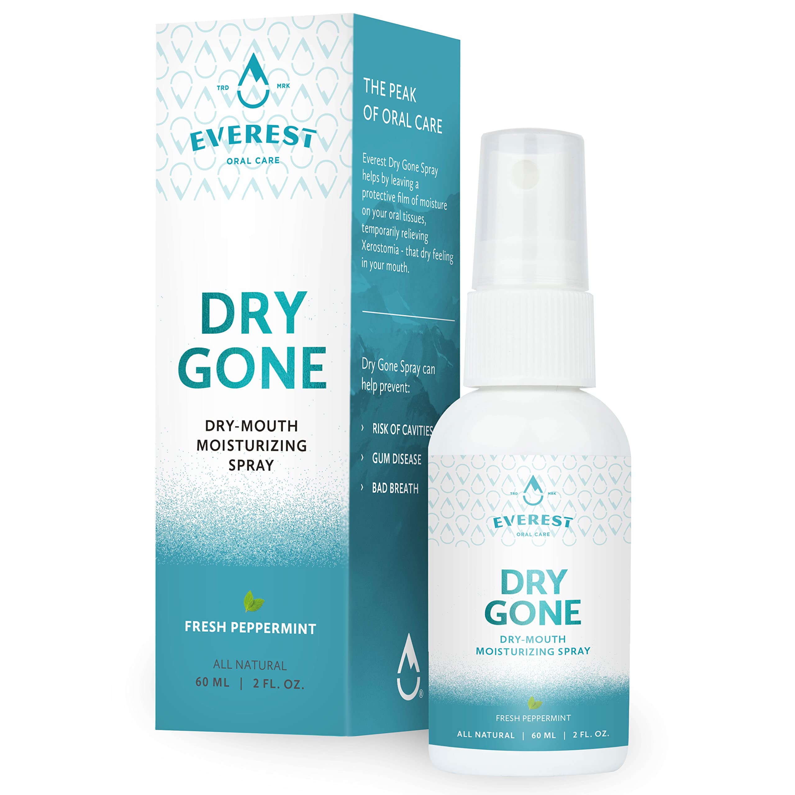 Natural Dry Mouth Moisturizing Spray with Xylitol - Dry Gone Throat Moisturizer Provides Relief from Cotton Mouth with Neem, Peppermint Oil, & Herbal Extracts (2 Fl Oz)