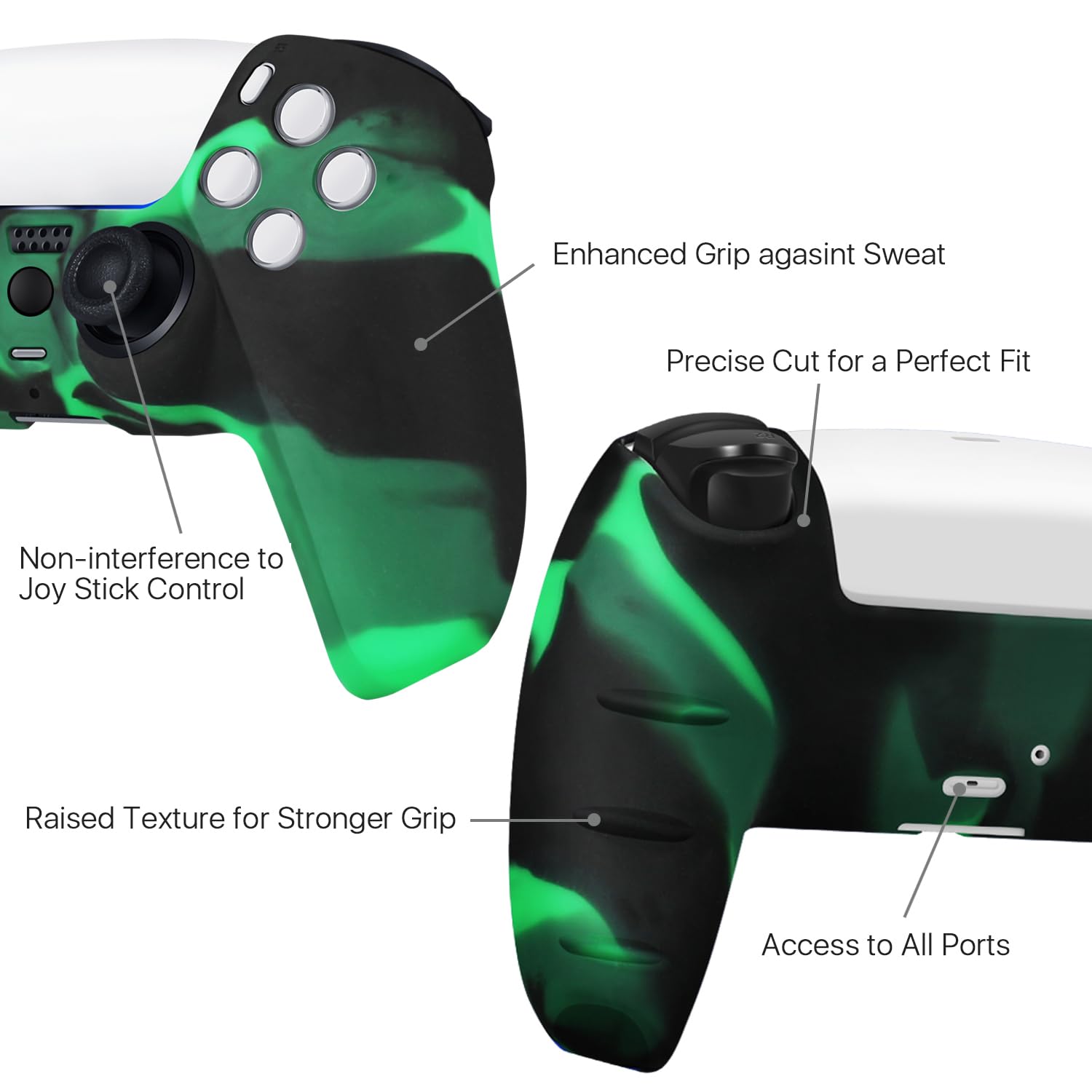 TNP Controller Case for PS5 Silicone Controller Skin for Dualsense Cover + 8 Pro Thumb Grips Set Sony Playstation 5 Skins Accessories Dark Green with Ergonomic Textured Grip