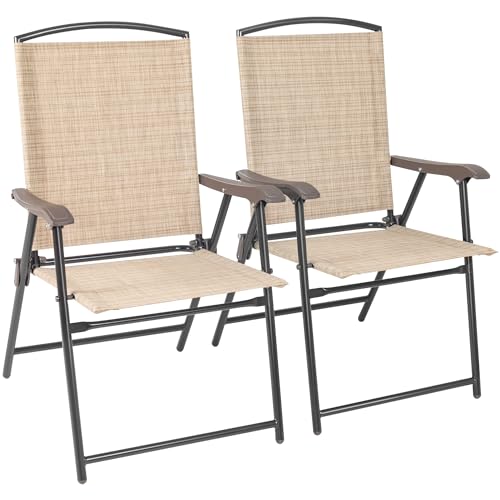 Flamaker Patio Chairs Outdoor Chairs Set of 2 Portable Folding Sling Chair for Lawn Camping Yard Beach