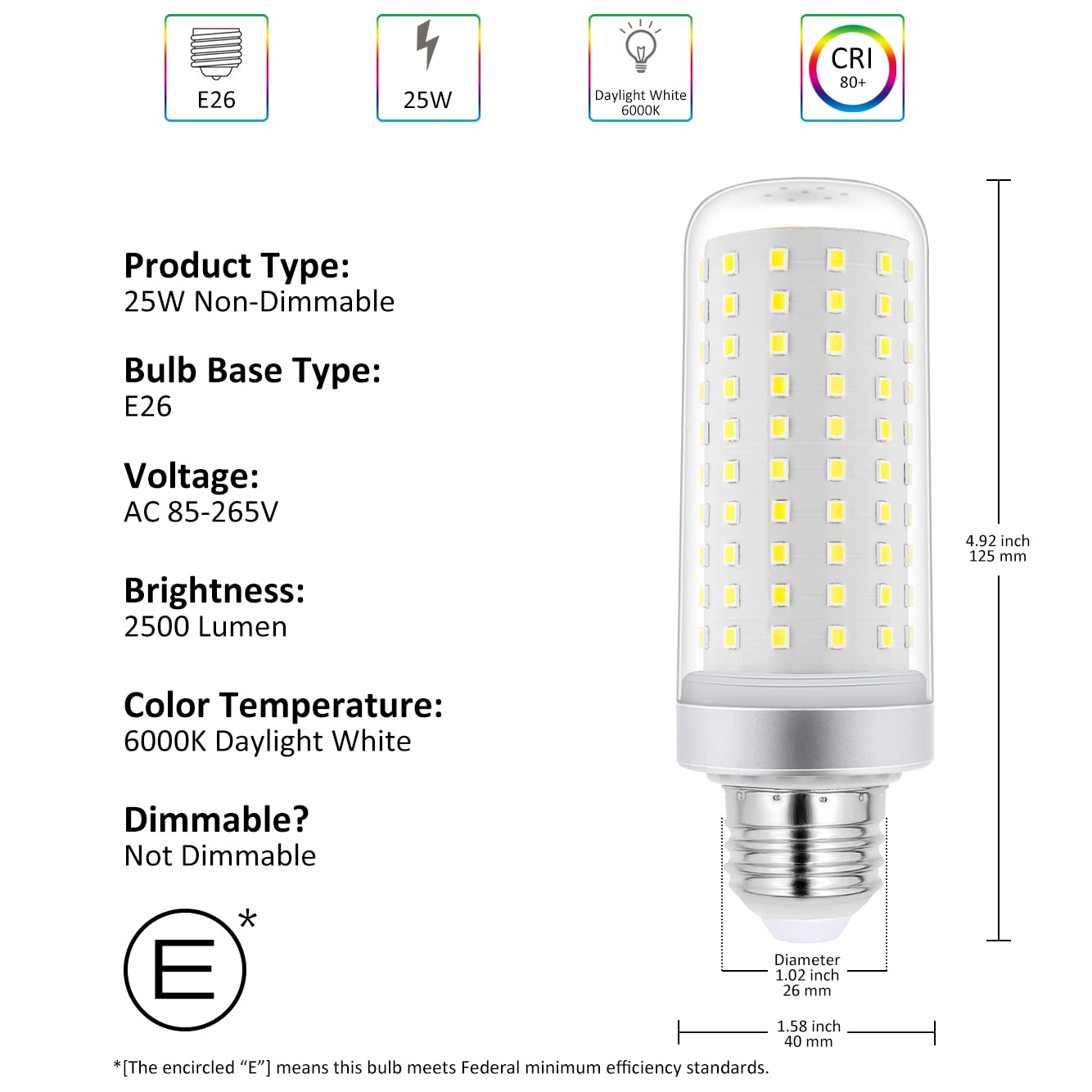 E26 LED bulbs,200 Watt Equivalent LED light bulbs,25W Home light bulbs Daylight White 6500K, 2500lm, Non-dimmable Flicker Free Ceiling Fan light bulb for Garage Warehouse Indoor Outdoor Lights,3 Pack