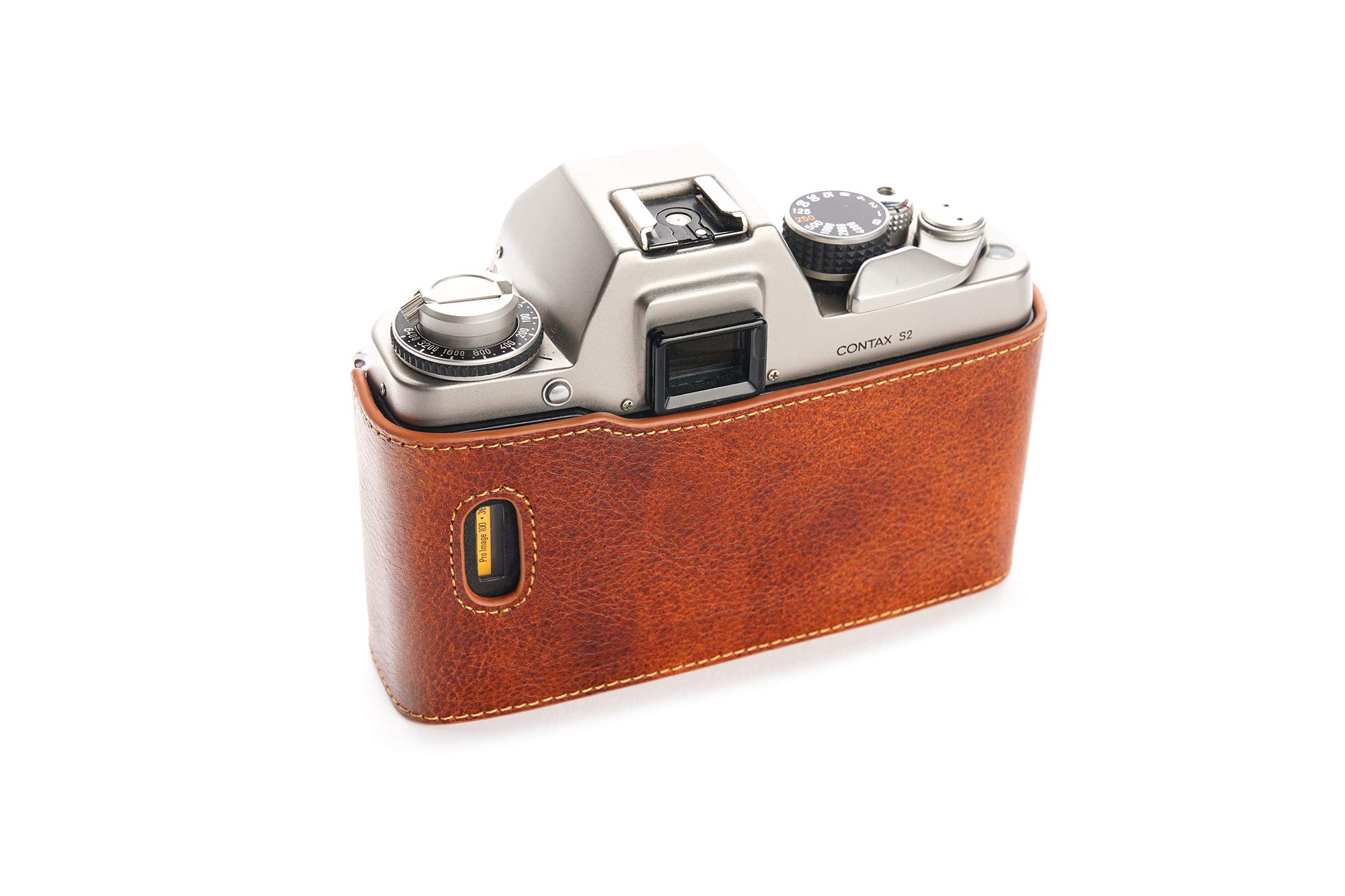 Contax S2 Case, BolinUS Handmade Genuine Real Leather Half Camera Case Bag Cover for Contax S2 Camera with Hand Strap (LavaBrown)