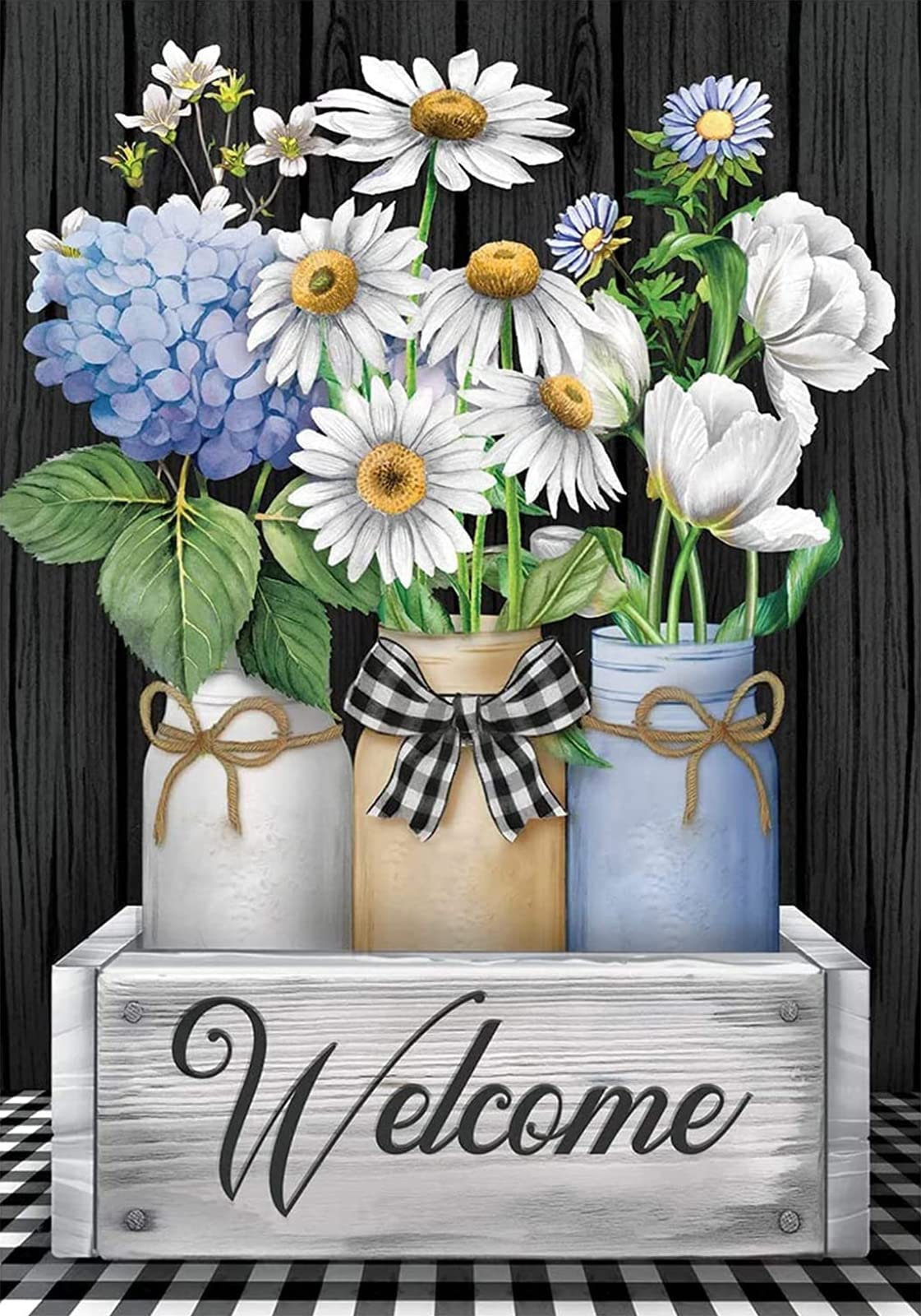 CHWGLFGG 5D Flowers Diamond Painting Kits for Adults Beginners,Welcome Spring Diamond Art Kits,DIY Flower Full Round Drill Gem Art Kit,Home Wall Decor 12 x 16 Inch