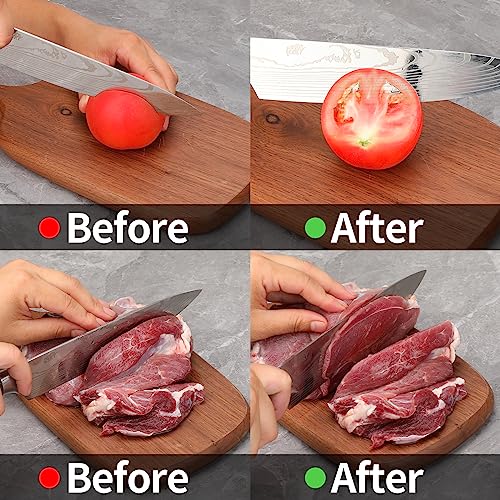 knife sharpening Stone kit, sharpening stone 4 Side Grit 400/1000 3000/8000 Waterstone, Includes Leather Strop, Bamboo Base, Flattening Stone, Slip Rubber Bases, and Angle Guide