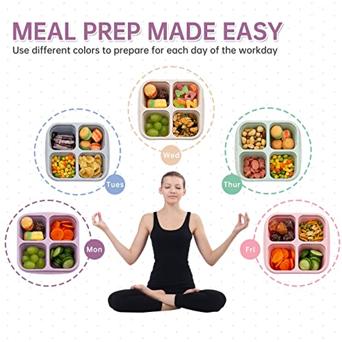 Luriseminger Bento Lunch Box,4 Compartment Snack Containers,Divided Snack Box,Meal Prep Lunch Containers FOR Kids/Toddle/Adults,Food Storage Containers for School, Work and Travel (Multicolor-5pack)