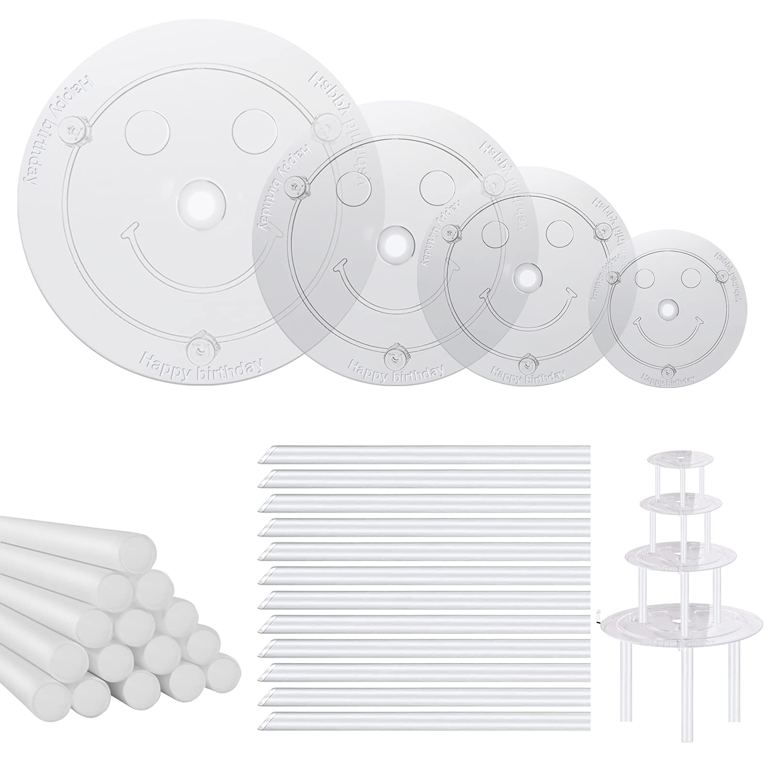 Fatpig 20pcs Cake Rods and 4pcs Separator Plates for 4, 6, 8, 10 Inch Tiered Cake Construction,12pcs Cake Dowel Rods for Stacking