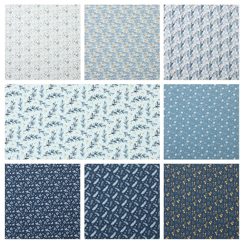 Chuanshui 12 PCS 11.4 x 11.4 inches (29 x 29 CM) 100% Cotton Craft Fabric Bundle for Patchwork 12 Different Pattern Pre-Cut Quilting Fabric Square for DIY Craft Sewing (Blue Pattern)