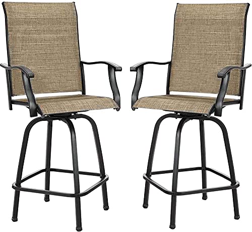 GOOGIC Patio Swivel Bar Stools , Outdoor High Back Swivel Bar Chair Set of 2 with All Weather Steel Frame for Backyard, Lawn,Poolside and Balcony