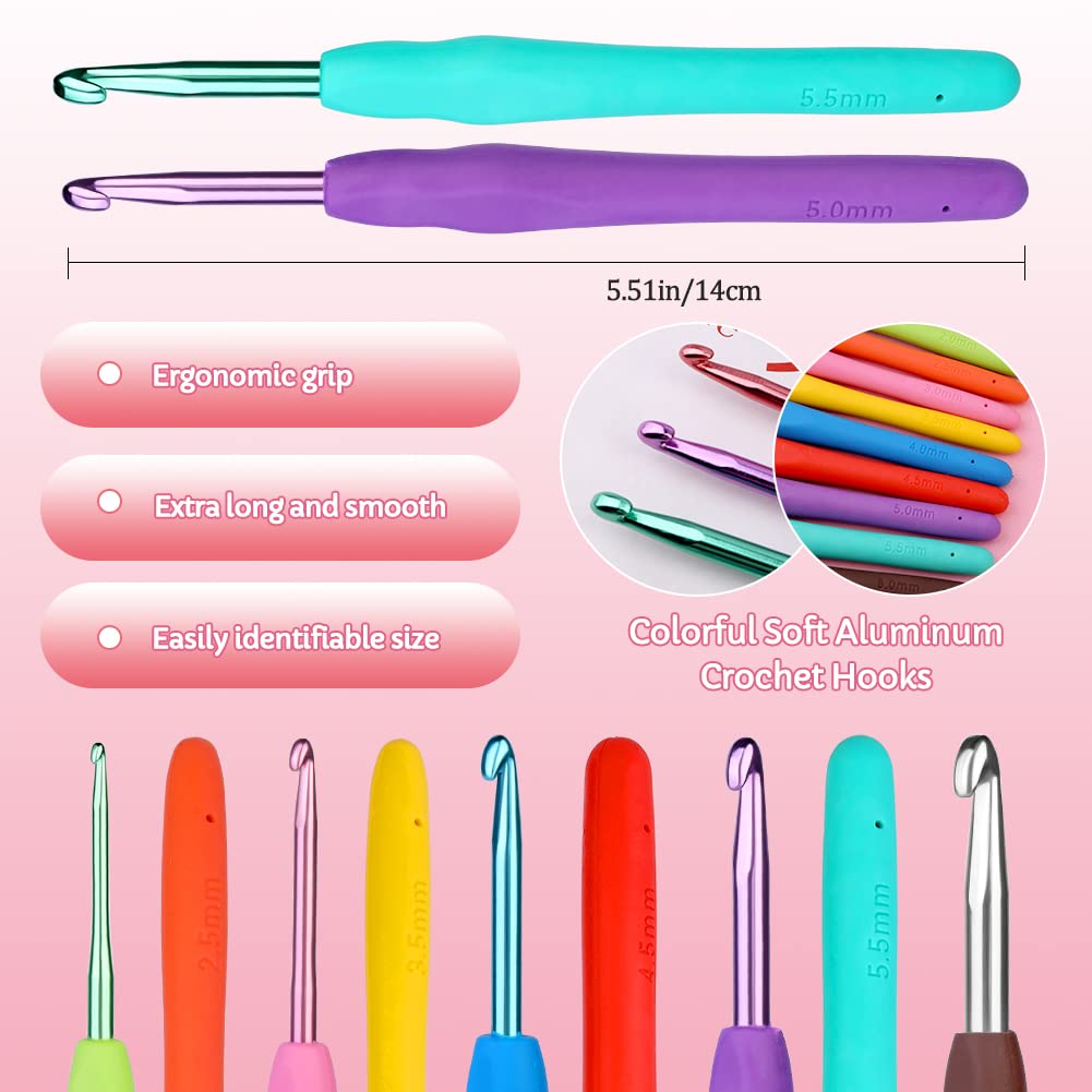 Crochet Hooks, Ergonomic Crochet Hook Set, 99 Pack Crochet Kit for Beginners, Soft Grip Crochet Hooks Set, Crocheting Supplies for Beginners Knitting Yarn Lovers