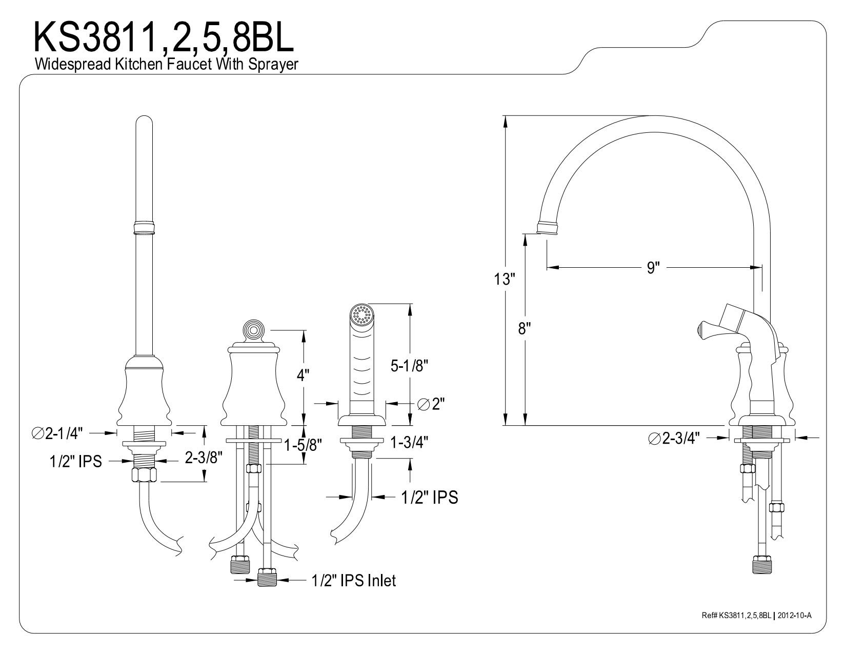 Kingston Brass KS3815BL Restoration Widespread Kitchen Faucet, 9", Oil Rubbed Bronze