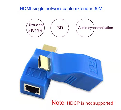 Sruixin HDMI RJ45 Adapter Ethernet Cable Extender Converter 30M CAT-5e CAT6 Supports HDMI1.4 3D 1080P Resolution 4k 2k HDTV,Set-top Box,DVD,PS4,STB,HD EVD,Projector and Surveillance,etc., 100 Feet