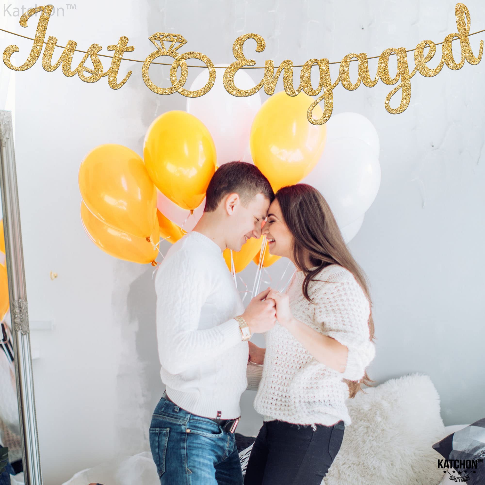 KatchOn, Glitter Gold Just Engaged Banner - 10 Feet, No DIY | Engagement Banner for Just Engaged Decorations | Engagement Party Decorations | Just Engaged Sign | Engagement Decorations
