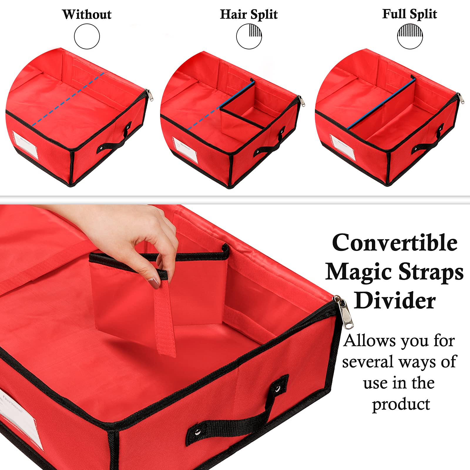 CYAOOI Christmas Wrapping Paper Storage Containers, Gift Wrap Organizer with Pockets for 40 Inch Wrapping Paper, Ribbon, Card, Gift Bag and Bows, Durable 600D Oxford Material Underbed Storage, Red