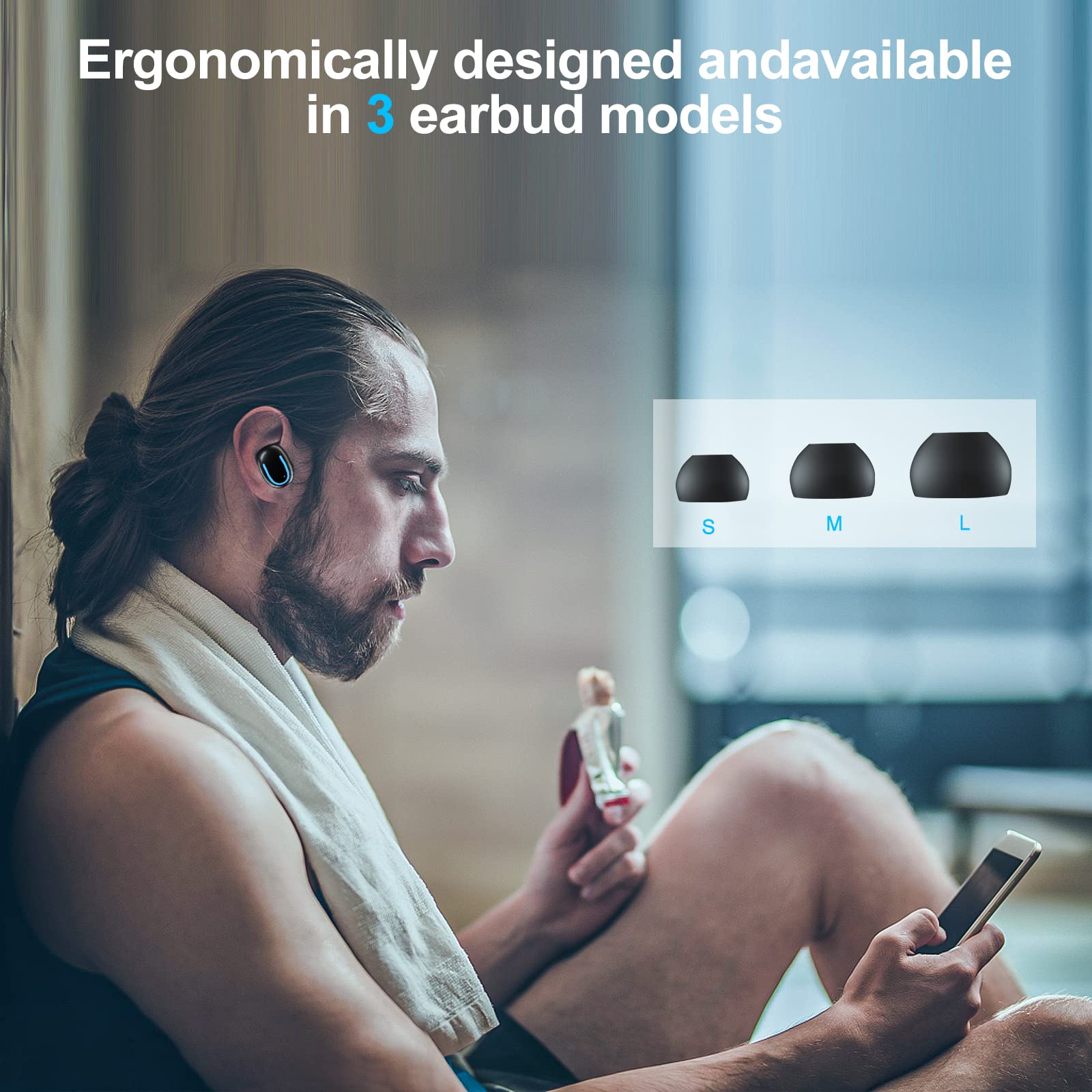 GOSCIEN Wireless Earbuds, Headphones Wireless Immersive Bass Sound Bluetooth 5.1 Headphones with Noise Cancellation Mic, IPX5 Waterproof Bluetooth Earbuds with Charging Case for iPhone/Android