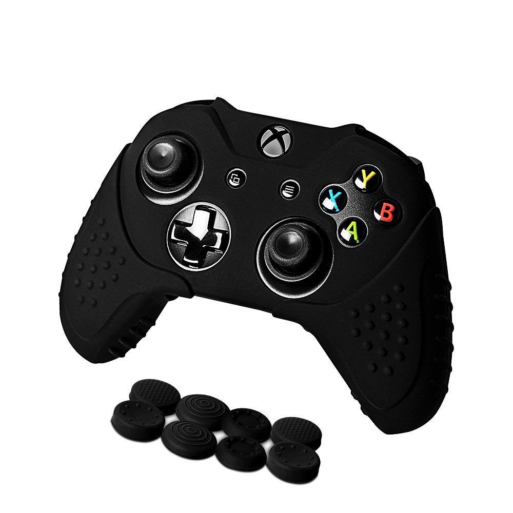 Cybcamo Silicone Skin Cover Grip Set for Xbox One X & One S Controller, Anti-slip Protector Case for Microsoft Xbox 1 Controller with 8 Thumbstick Caps (Black)