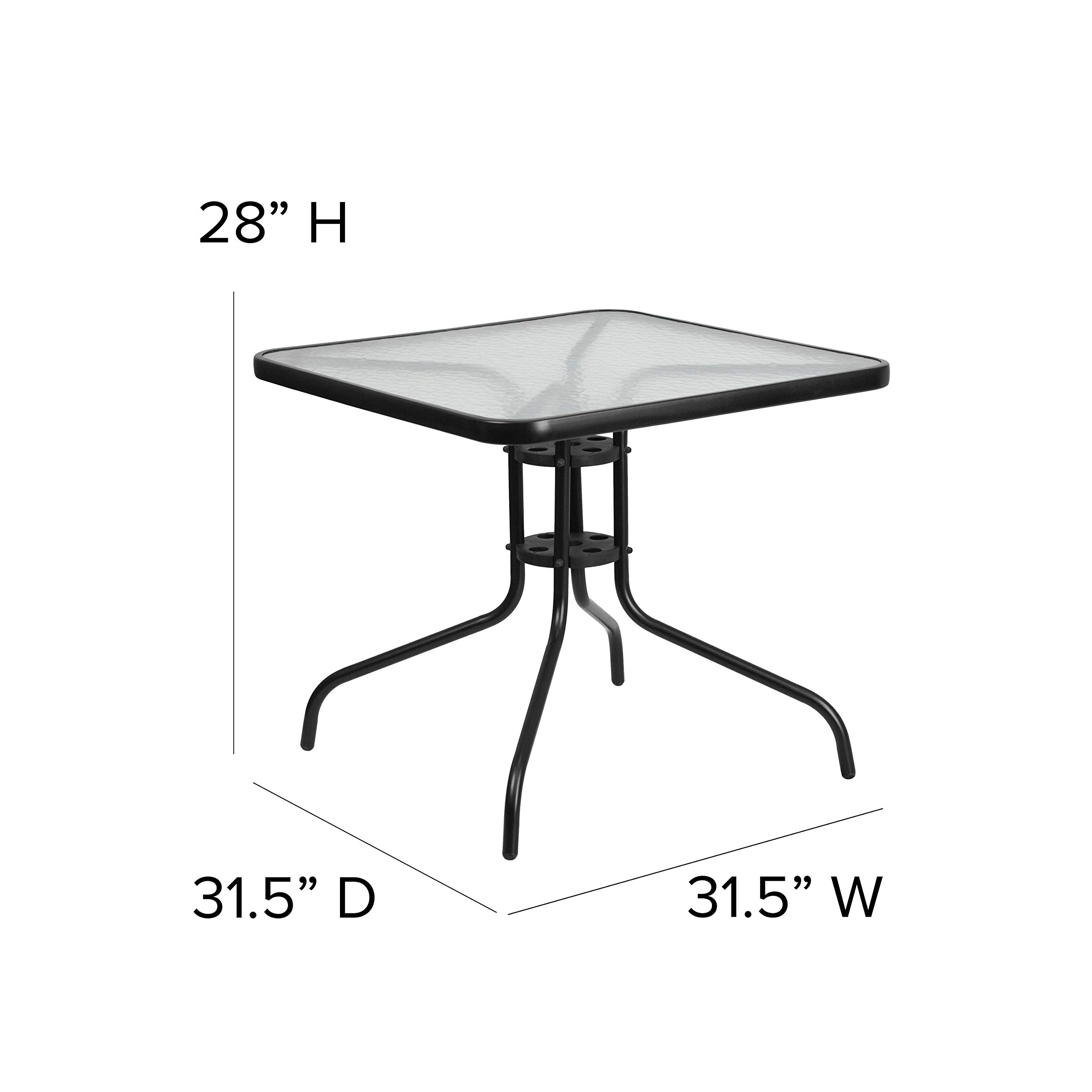 Flash Furniture 5-Piece Patio Dining Set with 31.5" Square Glass Metal Table and 4 Stackable Slat Back Chairs, Indoor/Outdoor Bistro Table and Chairs Set, Black