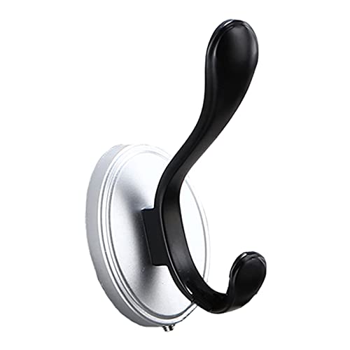 KLKCMS Small Coat Hook Wall-Mounted, Puncture- Coat-hat-Coat Hanger Heavy Duty Gadgets, Black Silver Oval, 66x68x100mm