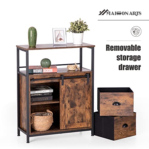 MAISON ARTS Industrial Coffee Bar Cabinet - Sideboard Buffet with 2 Drawers&Sliding Barn Door, Storage Cabinet for Kitchen Dining Room Living Room