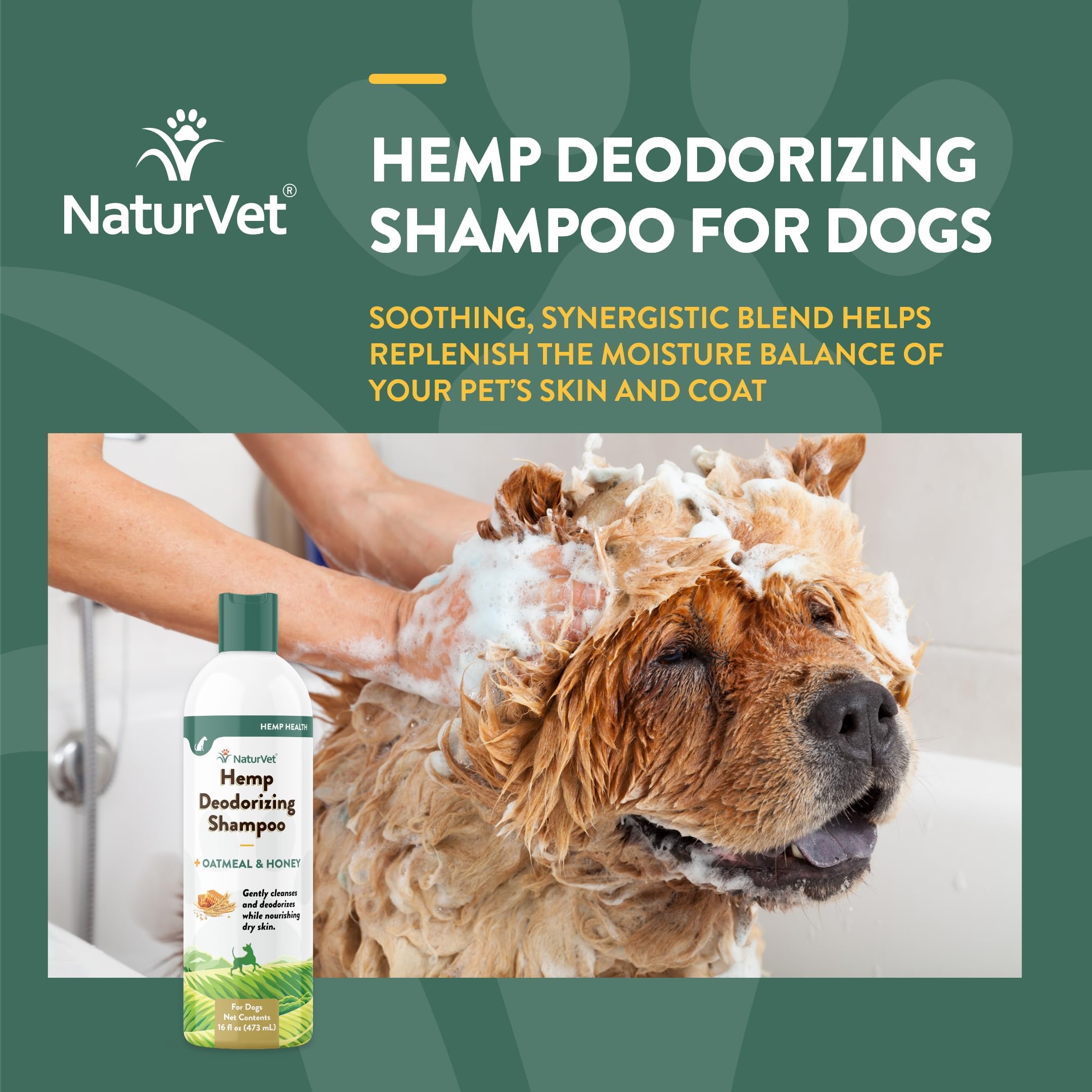 NaturVet – Hemp Deodorizing Shampoo for Dogs - Plus Oatmeal & Honey – 16 oz – Gently Cleanses & Deodorizes Skin & Coat – Enhanced with Hemp Seed Oil, Coconut Oil & Aloe Vera Extract