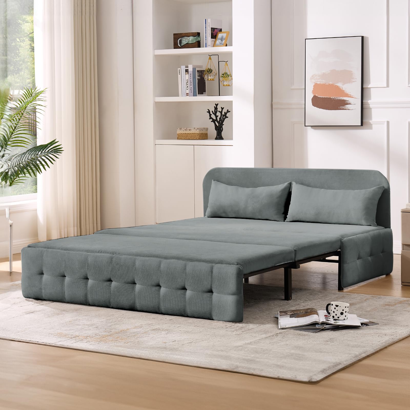 HOMNSO Convertible Queen Sleeper Sofa Bed,2-in-1 Futon Sofa Bed,Loveseat Sleeper Sofa Couch with pullout Bed for Living Room, Bedroom, Balcony, RV, Dark Gray