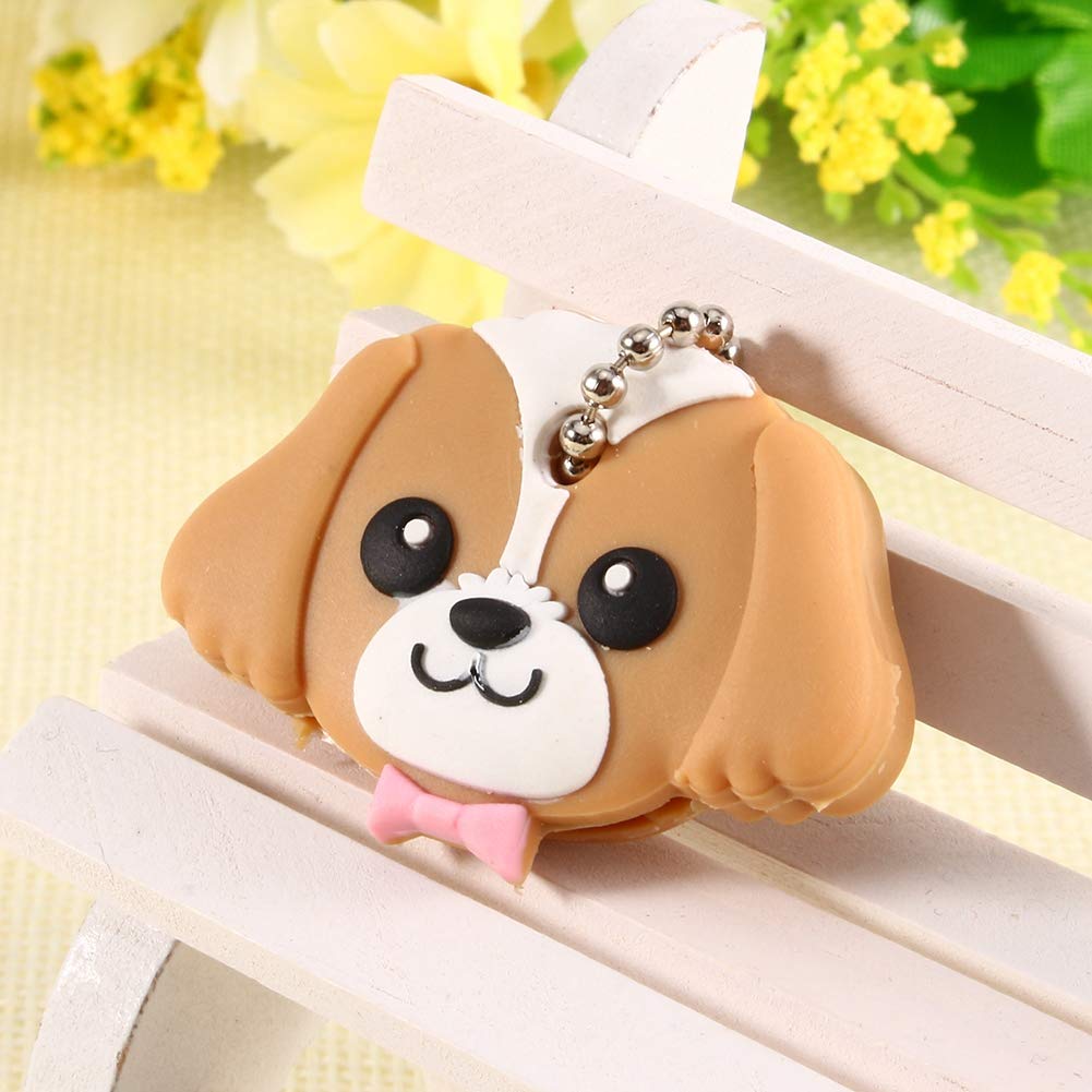 Key Cap Key Cover,Cute Dog Shape Key Cover,Lovely Cartoon Key Cap Keychain Key Holder with Pink Bowtie Key Identifier Caps Key Covers