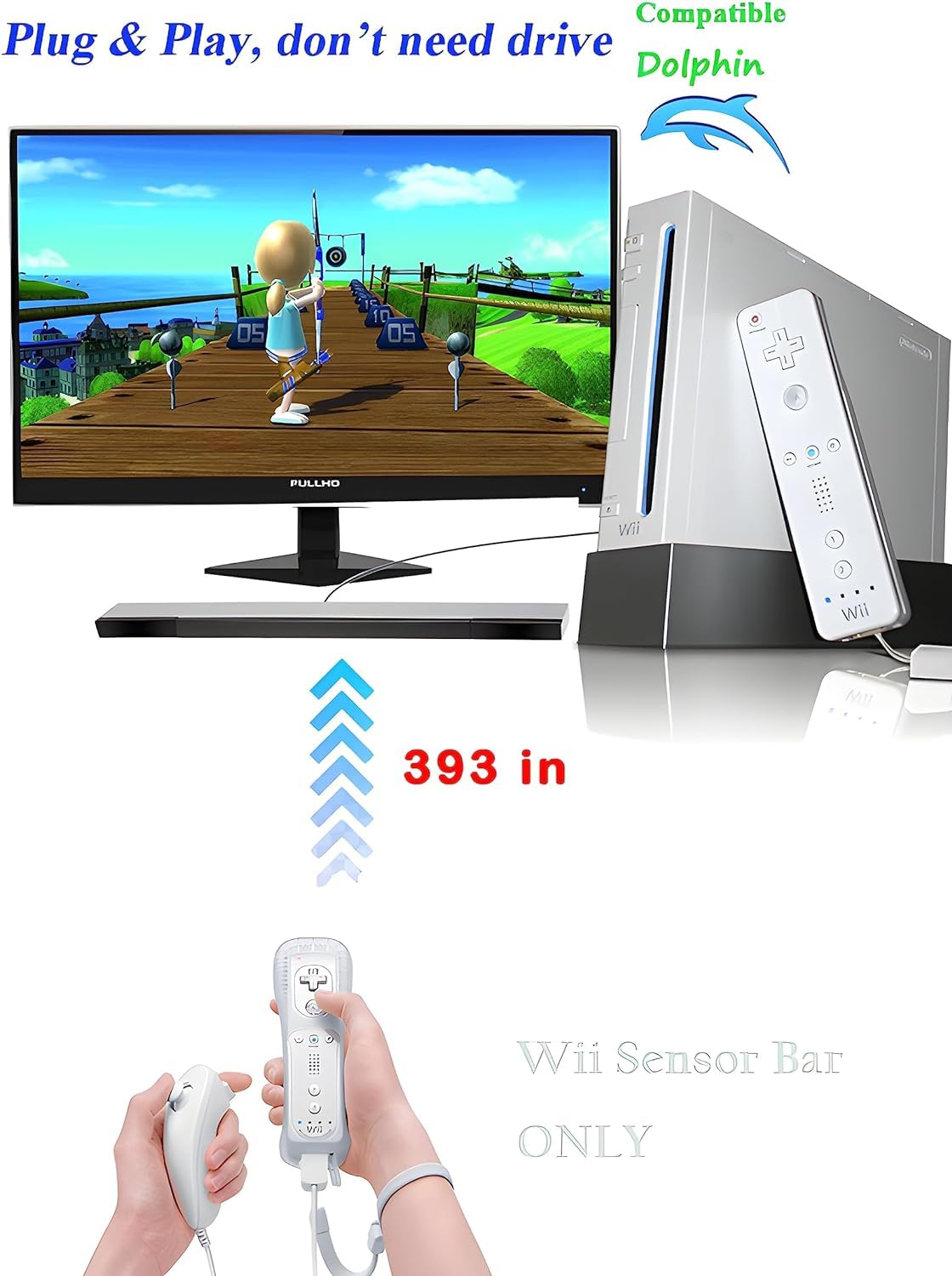 USB Wired Wii Sensor Bar, Replacement Infrared Ray Motion Sensor Bar for Nintendo Wii/Wii U -Black & Silver