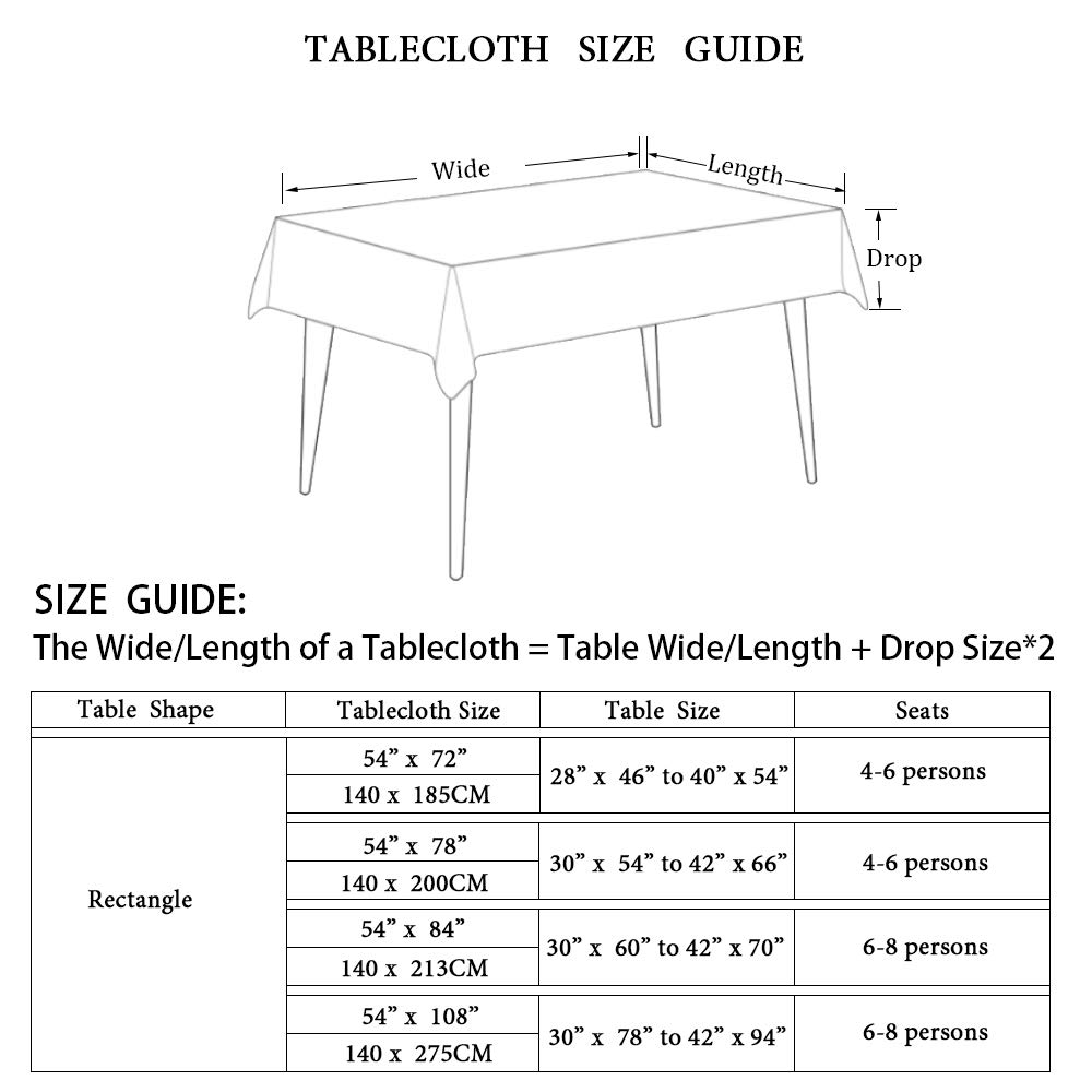 Tablecloth Vinyl Rectangle Waterproof, Stain Resistant Oilproof, Plastic PVC Heavy Duty Wipe Clean, for Kitchen Dinning Baby Outdoor Party Camping