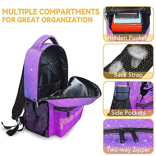 NEWGRY Personalized Name Dance Girls Backpack for School, 16 Inches Custom Purple Backpacks for Teens, Trendy Lightweight Bookbag for Middle School