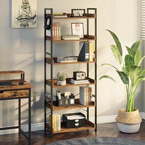 Rolanstar Bookshelf 6 Tier with 4 Hooks Bundle 5-Tier Storage Rack