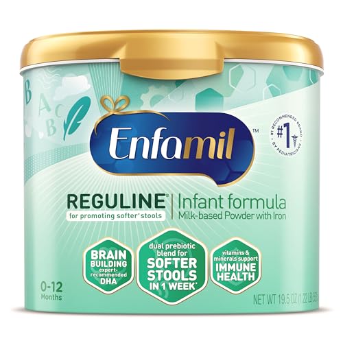 Enfamil Reguline Baby Formula, Milk-Based Infant Nutrition, Dual Prebiotics for Soft, Comfortable Stools within 1 Week of Use, Omega-3 DHA for Immune Support, Reusable Powder Tub, 19.5 Oz