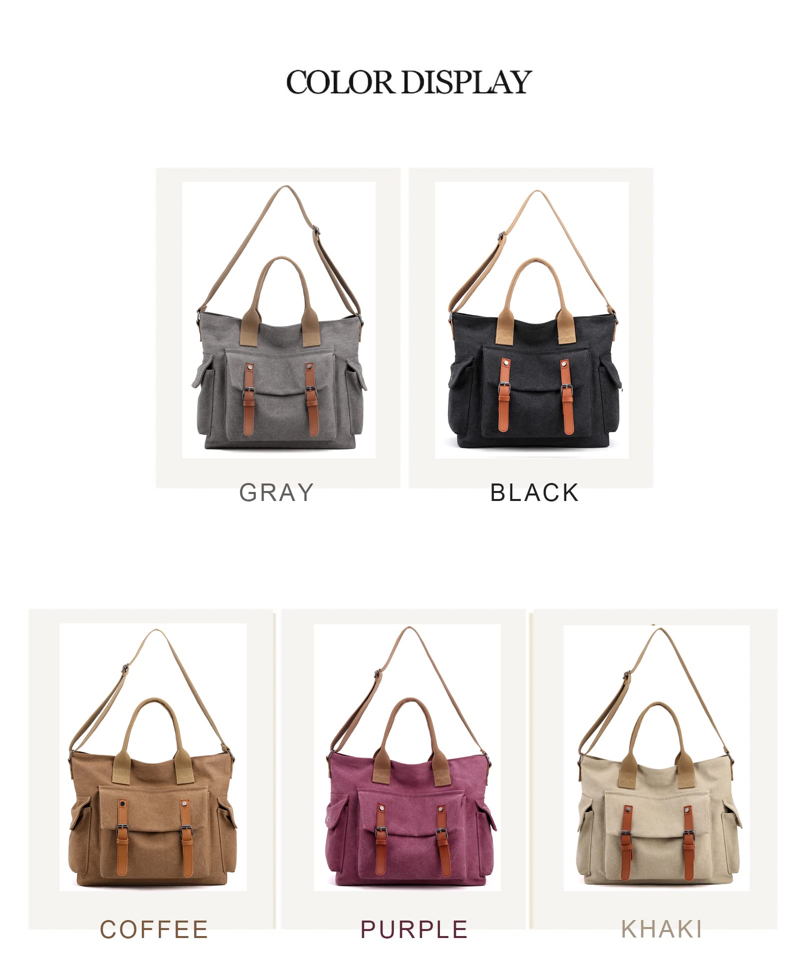 Eamom Canvas Handbags for Women Multi Pocket Crossbody Bags for Women Canvas Shoulder Bag (Khaki)