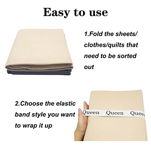Maletnd 2 Pieces Bed Sheet Organizer Bands, Closet Organization Sheet Straps, Linen Labels Bedding Bands, Elastic Bed Sheet Storage Sheet Keepers (Queen)