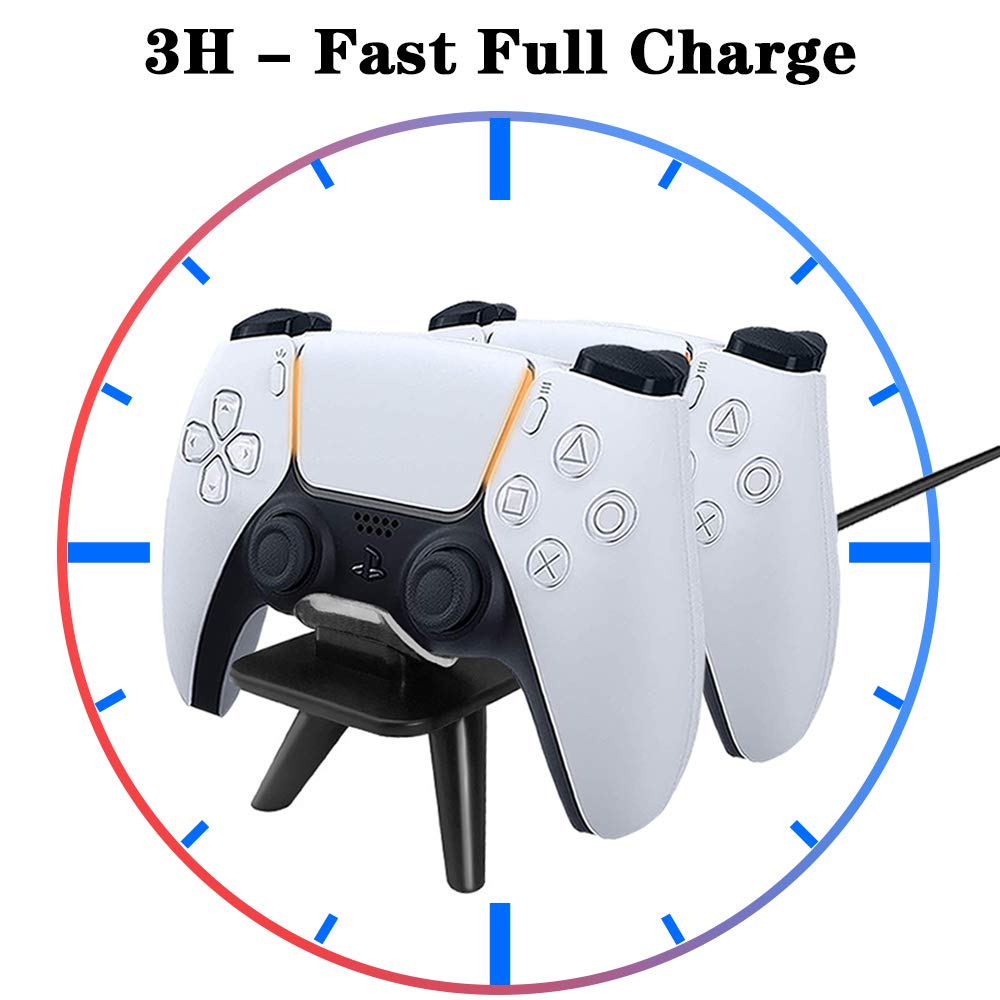 Controller Charger for PS5, Click in Fast Dual Charge Station Stand Dock with Fashion Blue LED Projection Light for Playstation 5 Controllers
