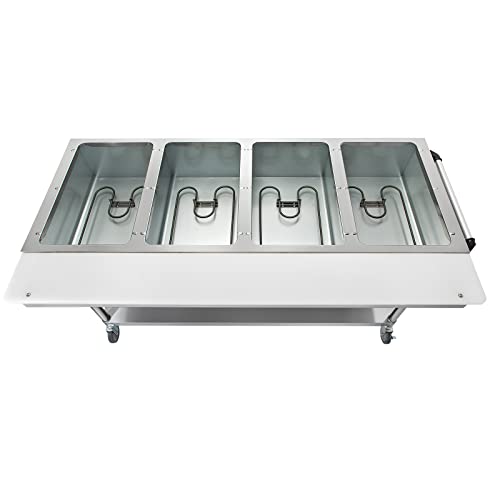 VEVOR Commercial Electric Food Warmer, 4-Pot Steam Table Food Warmer 0-100℃ w/ 2 Lockable Wheels, Professional Stainless Steel Material for Catering and Restaurants