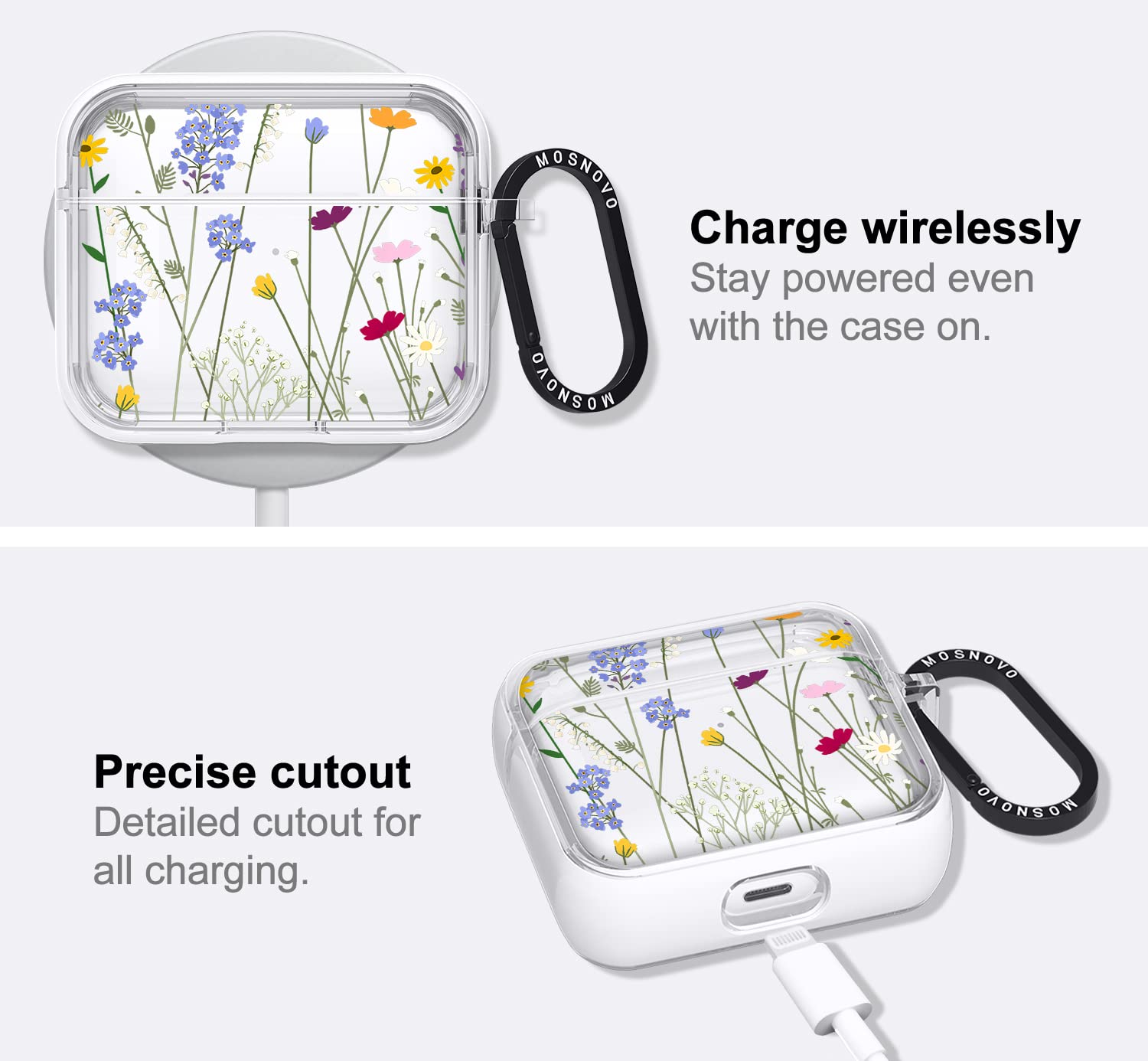 MOSNOVO Case for Airpods 3rd, Protective Clear Case with Shockproof Dual Layer Hard Luxe Metal Ring Designed for AirPods 3rd Generation - Floral Garden