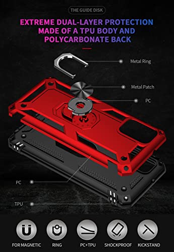 YZOK for Samsung Galaxy A03S Case,Galaxy A03S Case with HD Screen Protector,[Military Grade] Ring Car Mount Kickstand Hybrid Hard PC Soft TPU Shockproof Protective Case for Samsung A03S (Red)