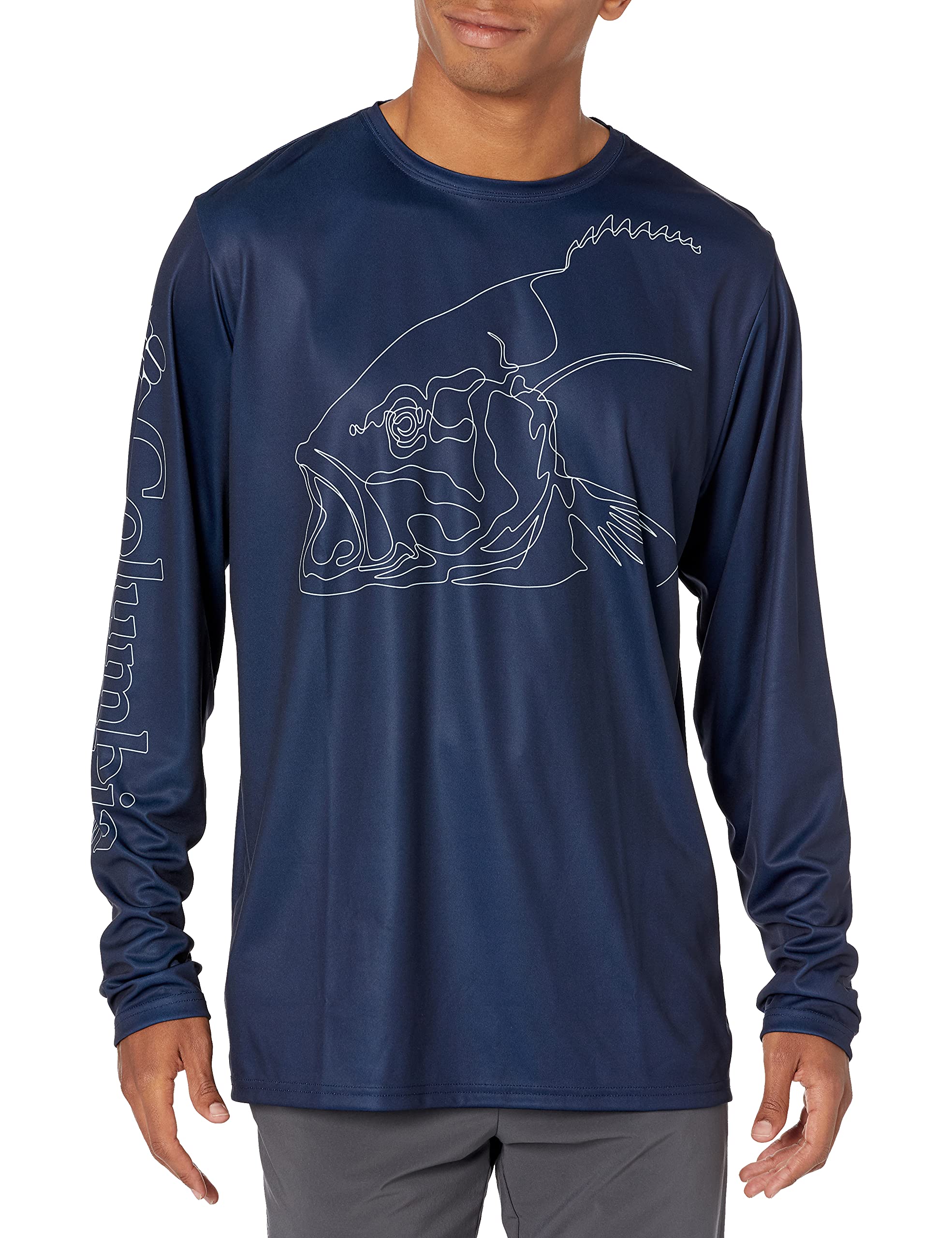 Columbia Men's Terminal Tackle PFG Running Line Long Sleeve, Red Spark/White Bass, Medium