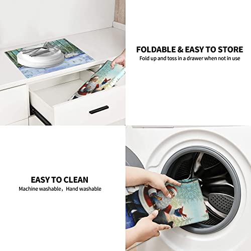 Santa Claus and Animals Printed Drying Mat For Kitchen Ultra Absorbent Microfiber Dishes Drainer Mats Non-Slip Silicone Quick Dry Pad - 18 X 16inch