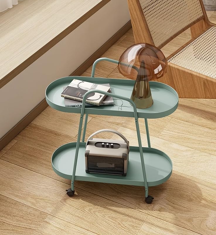 Rolling Cart Trolley Carts With Wheels Office 2 Tier Iron Rolling Cart With Wheels Living Room Sofa Side Home Balcony Movable Push Kitchen Storage Rack Cart Kitchen Utility Cart Dorm Room Essentials (