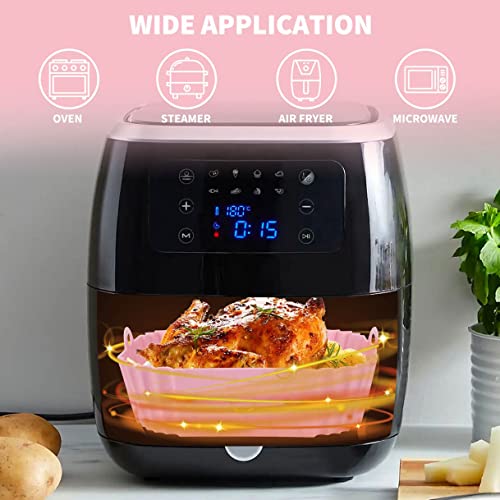 MaMix Silicone Air Fryer Liners 2 pack,8 inch Reusable Air Fryer Pot for 4 to 7 QT Air Fryer Inserts for Oven Microwave Accessories (Green+Pink)