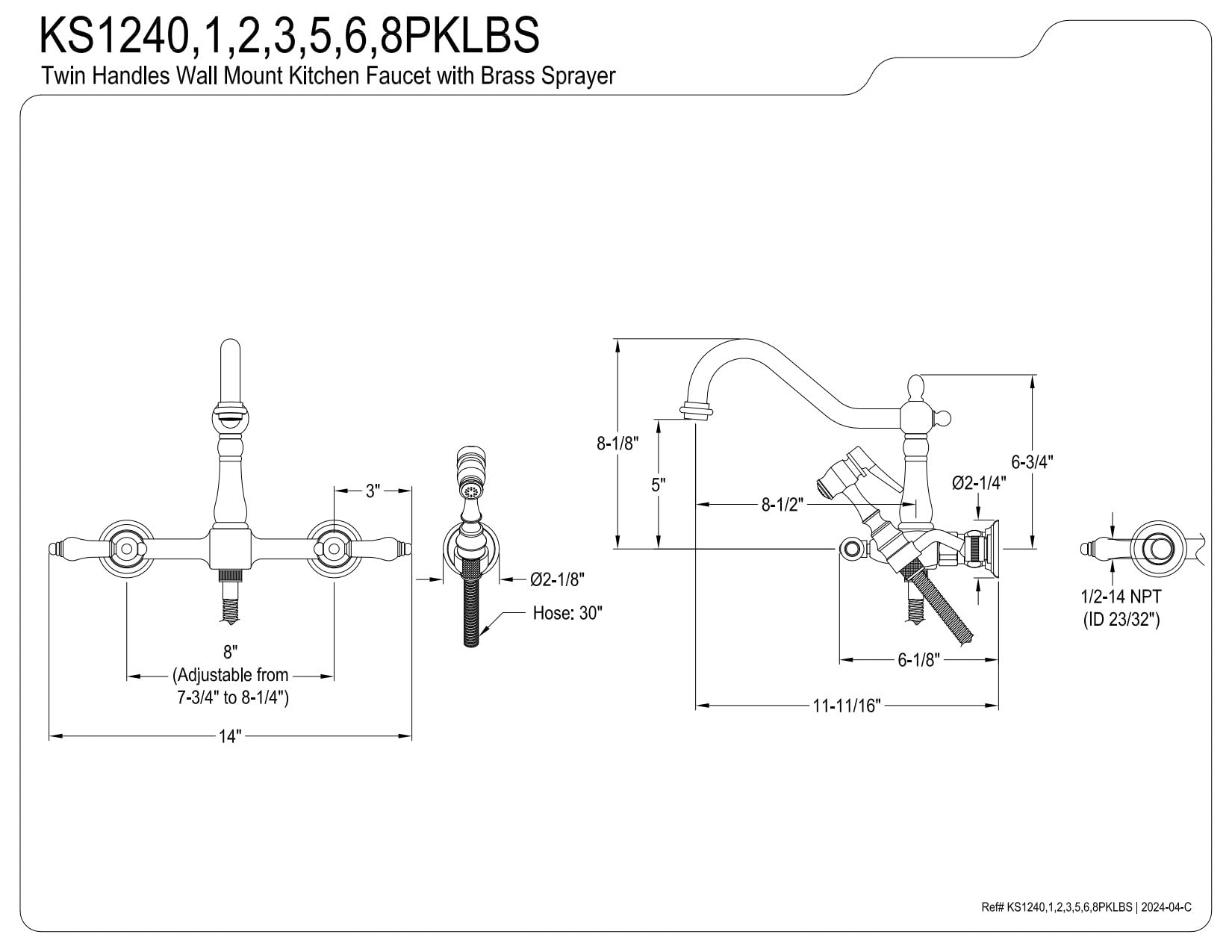 Kingston Brass KS1245PKLBS Duchess Bridge Kitchen Faucet, 8-1/2" In Spout Reach, Oil Rubbed Bronze