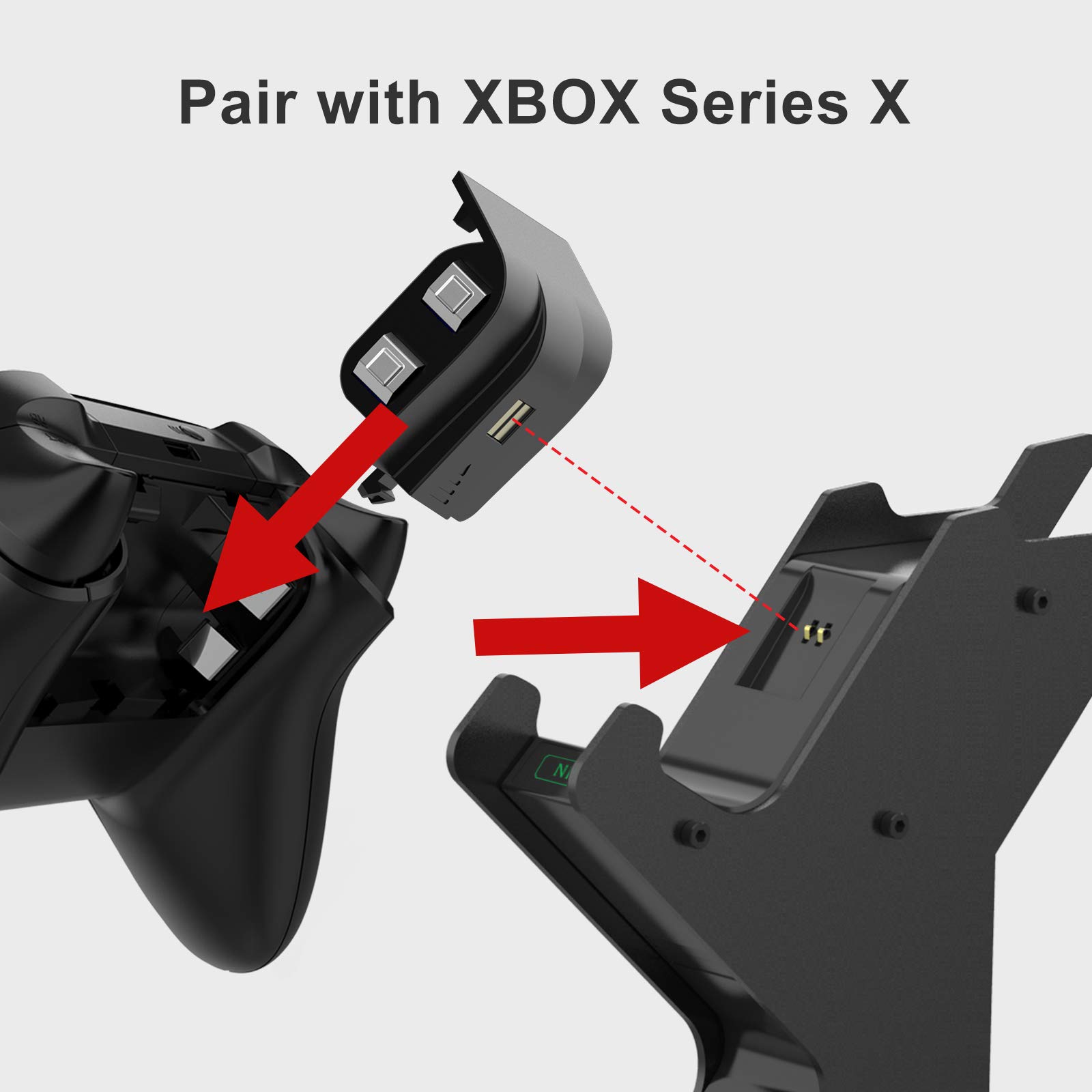 Controller Charger Dock for Xbox Series X|S, Fast-Speed Dual Charging Station/Headset Controller Stand- Included 2x850 mAh Rechargeable Battery Packs (Black)